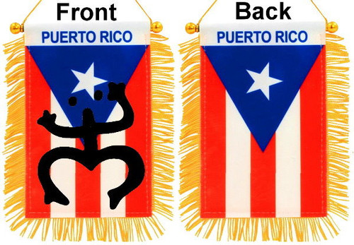 Puerto Rico Flag Mini Banner 5" x 7" W/ Coqui Taino | PR Souvenirs