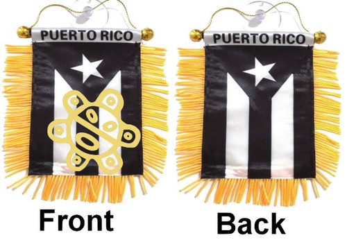 Puerto Rico Black Flag Mini Banner 5" x 7" W/ Sun Taino | PR Souvenirs