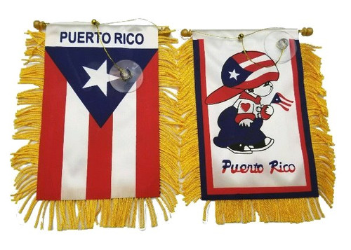Puerto Rico Flag Mini Banner 4" x 6" W/ Boy | PR Souvenirs