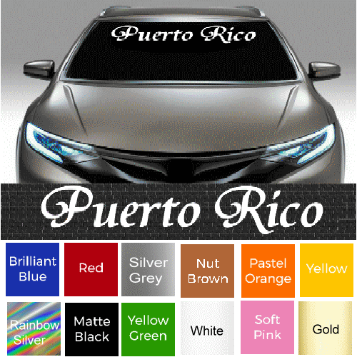 Puerto Rico Text Windshield Banner Vinyl Decal Sticker | PR Souvenirs