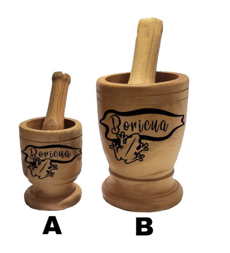 Puerto Rico Isla & Coqui Wood Mortar & Pestle - Pilon Madera | PR Souvenirs