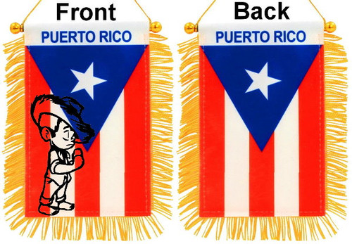 Puerto Rico Flag Mini Banner 5" x 7" W/ Jibaro kid | PR Souvenirs