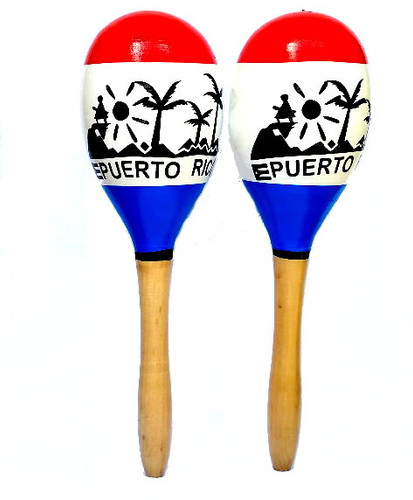 Puerto Rico Flag & Landscape Wood Hand Percussion Maracas | PR Souvenirs