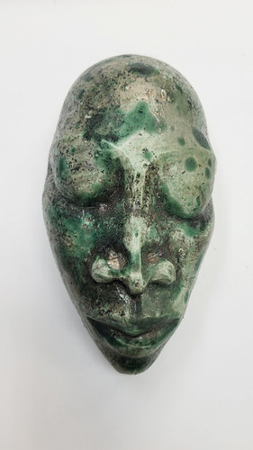 Green Glazed Raku Mask 3 by artist Gene Pearson | Lovetts Fine Art Gallery