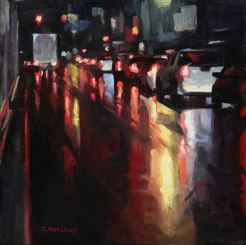 Car Lights at Night by artist Erica Norelius | Lovetts Fine Art Gallery