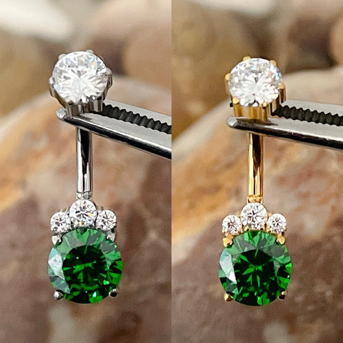 ASTM F136 Titanium Emerald Green & Triple Clear Round Gem Navel Bar ...