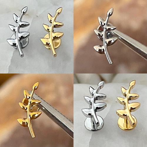 ASTM F136 Titanium Vine Leaf Curved Labret Helix Conch Cartilage Tragus ...