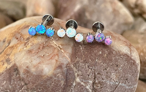 ASTM F136 Titanium Triple Opal Prong Set Curved Cluster Labret Helix ...