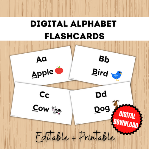 ALPHABET FLASHCARDS WITH PICTURE | DIGITAL + PRINTABLE + EDITABLE ...