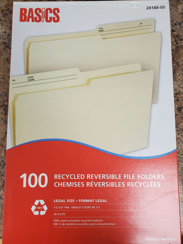 Basics 100 Recycled Reversible File Folders - Manila | Luxito Electronics