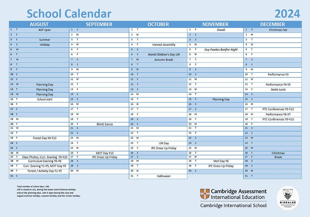 School Calendar 2024-2025