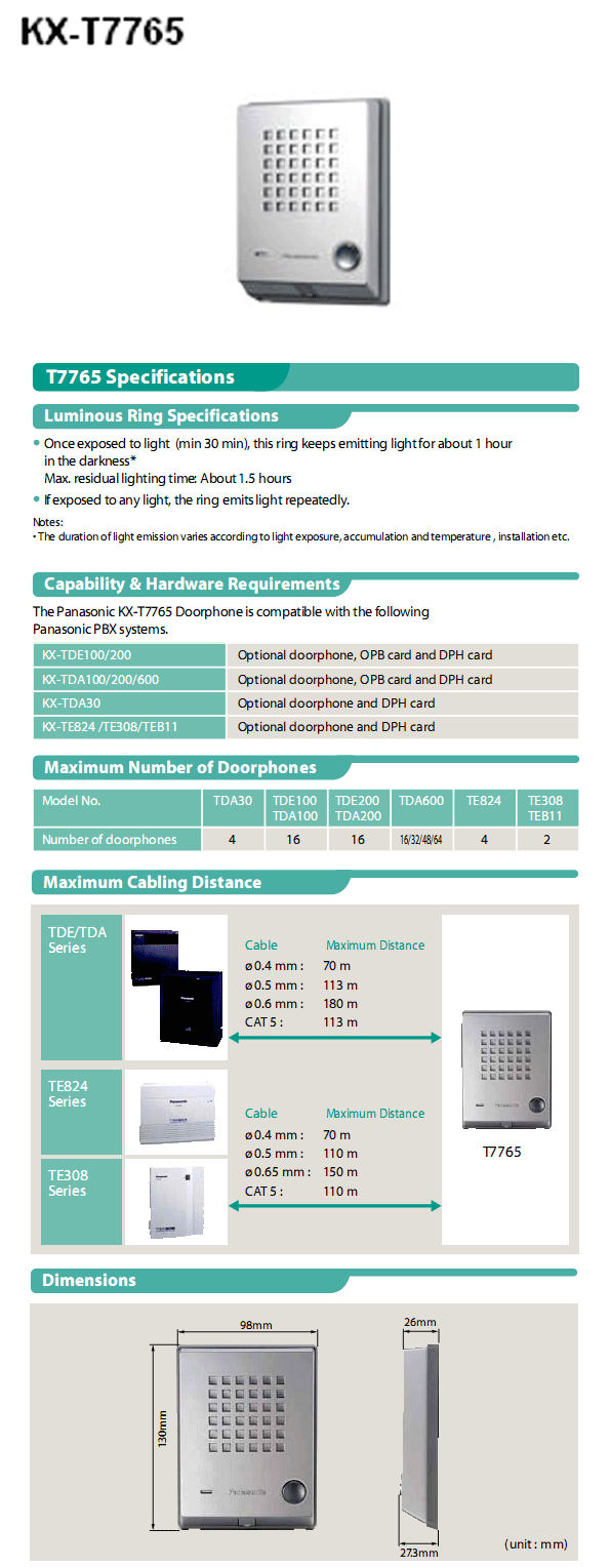 KX-T7765 Panasonic Door Phone ชุดกริ่งประตู (Door Unit) ,Metallic ...