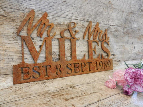 Rusty Metal Wedding Name Plate | Rusty Rooster