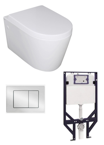 Nae- White Box Rim Wall Hung Pan with Frame In-Wall Cistern & Chrome ...