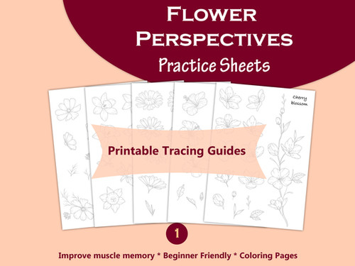 Perspective flower drawing - Tracing practice worksheet | ArtsyBeats