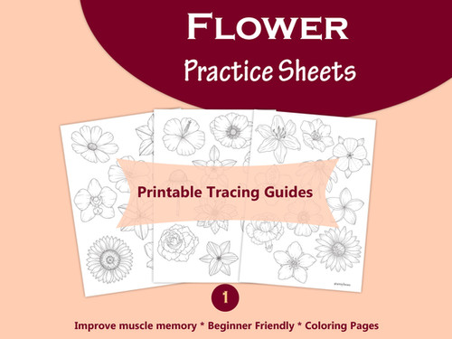 Learn to draw flowers - Tracing practice worksheet - V1 | ArtsyBeats