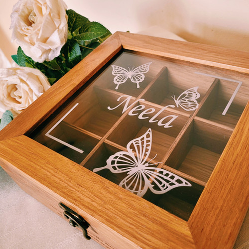 Personalized 9 Compartment Tea / Jewelry Box | onedarwoodwork