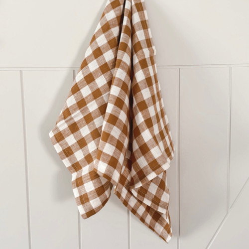 Pure French Linen Tea Towel - Toffee Gingham | Farmstead Living Co