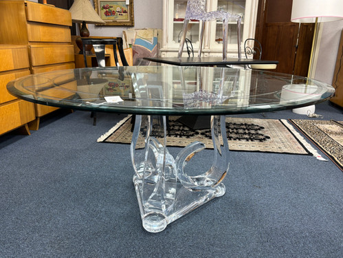 Shlomi Haziza Round Scroll Leg Lucite Base with Glass Top Dining Table ...