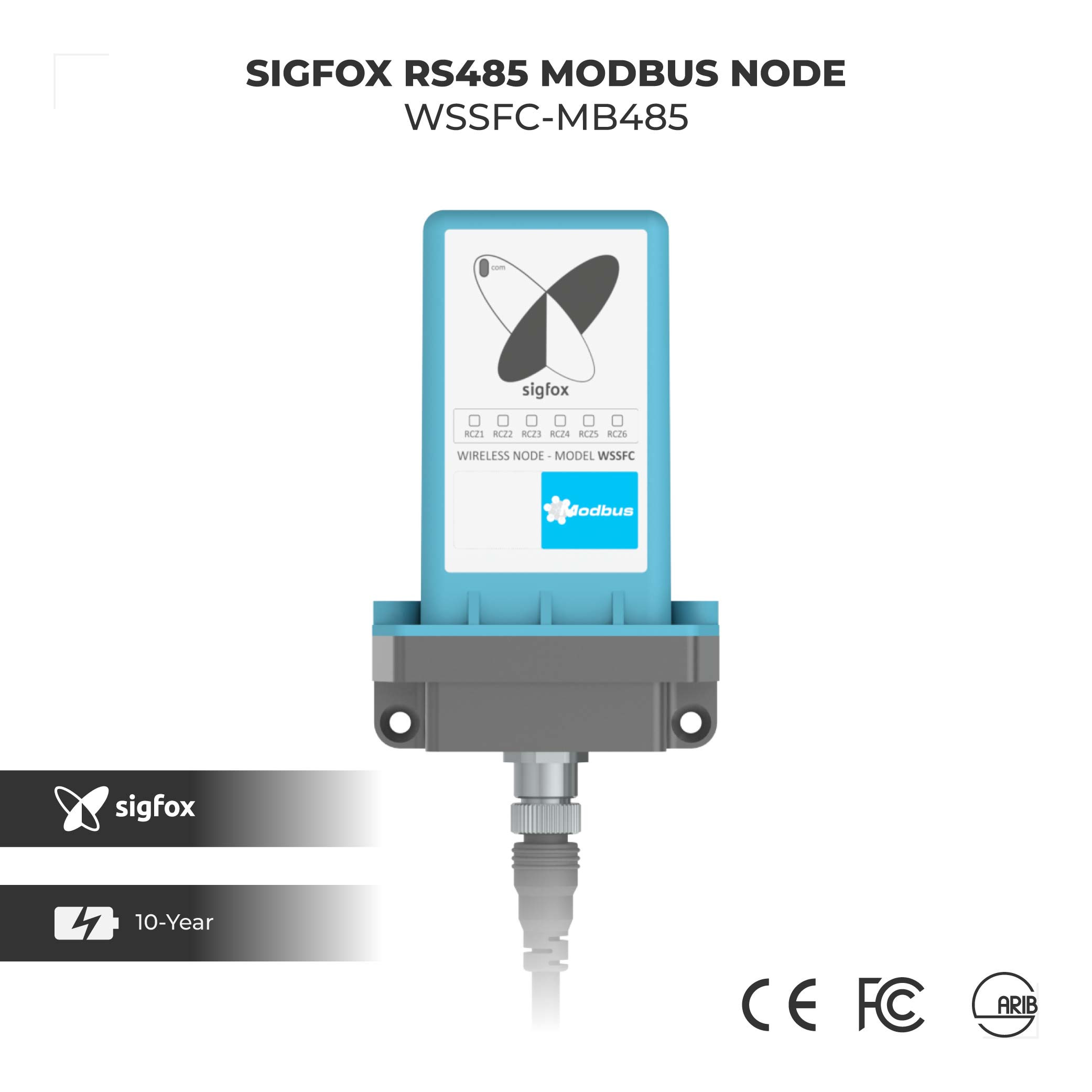 Sigfox RS485 Node | Modbus RTU/ASCII, DLMS, M-Bus | 10Y Battery