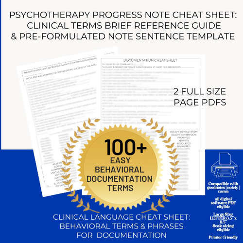 PSYCHOTHERAPY PROGRESS NOTE cheat sheet, Clinical terms reference guide ...
