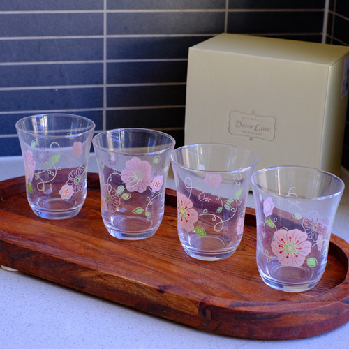 Toyo-sasaki Pink Flower Glass 4 Pack | Ineedacup